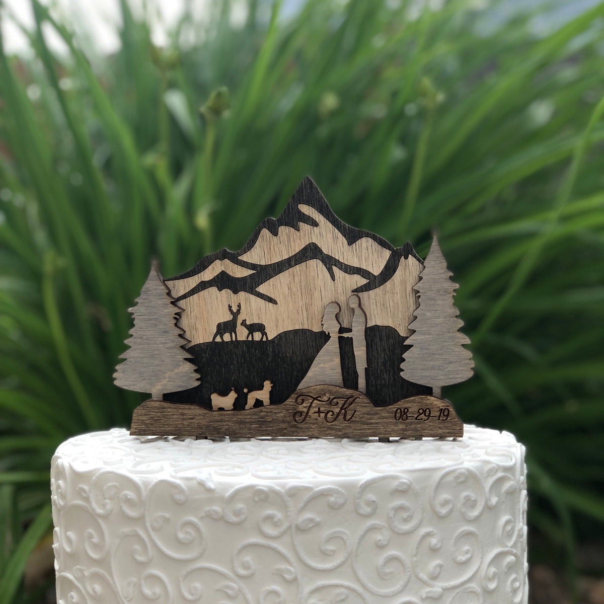 3 Layer Mountain Cake Topper with Deer – Alight Custom
